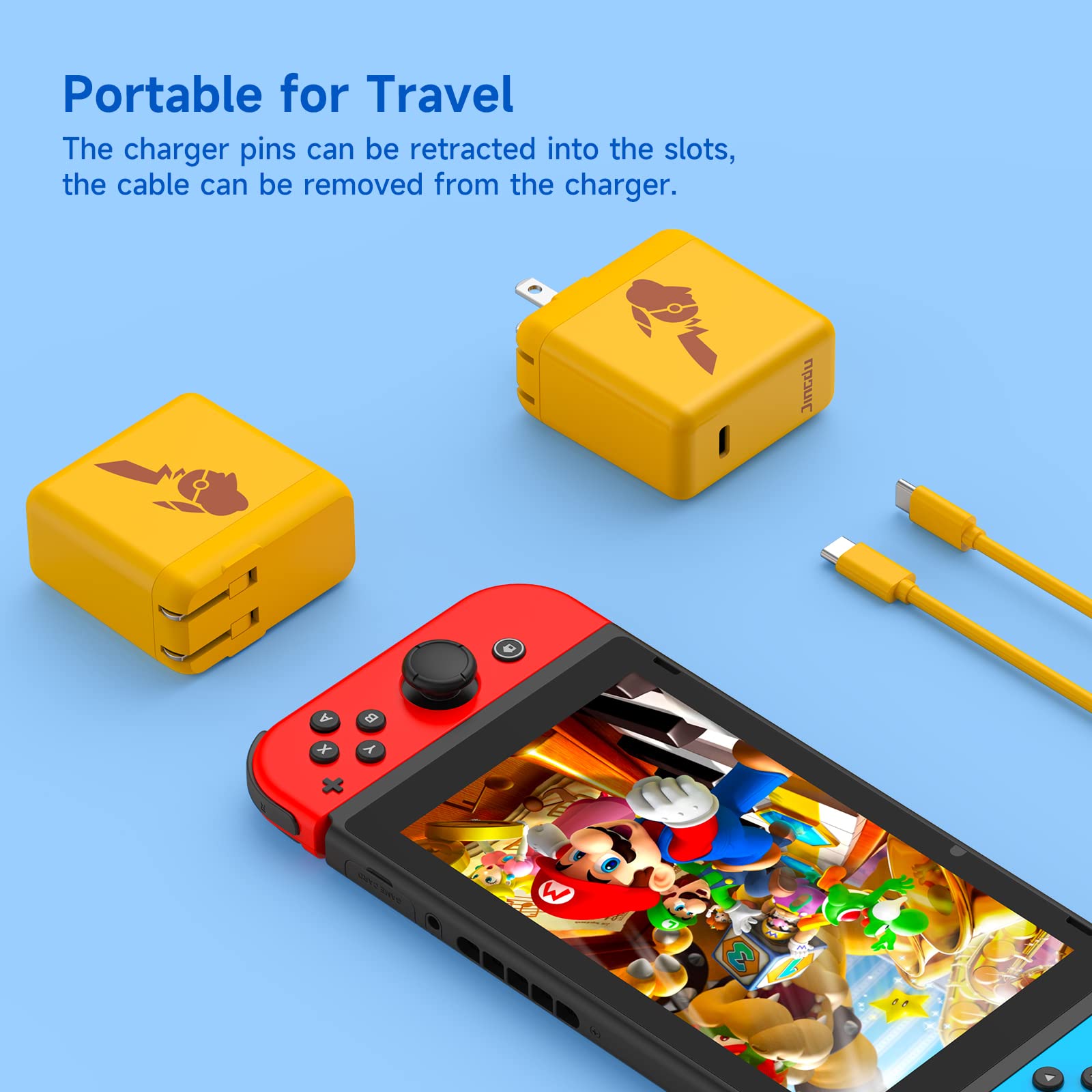 Charger Compatible with Nintendo Switch or OLED Model, Samsung S10, Fast Travel Charger with 1M Type C Cable, 45W AC Adapter, Supports Nintendo Switch Dock Station and TV Mode, Yellow
