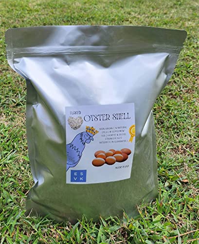 ESVK Chicken and Bird Feed Calcium Supplement | for Healthy Eggs Natural Flaked Oyster Shell - 8 Pounds (Pack of 1) | Made in USA