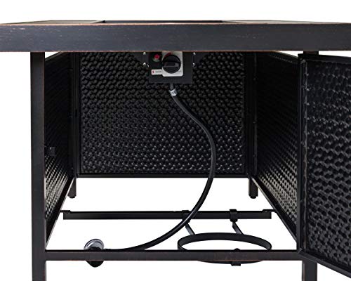 Fire Sense 62750 Weyland Hammered Aluminum Convertible Gas Fire Pit Table 55000 BTU Multifunctional Outdoor Firepit with Fire Bowl Lid, Nylon Cover & Clear Fire Glass Bronze Finish - Rectangular 48"
