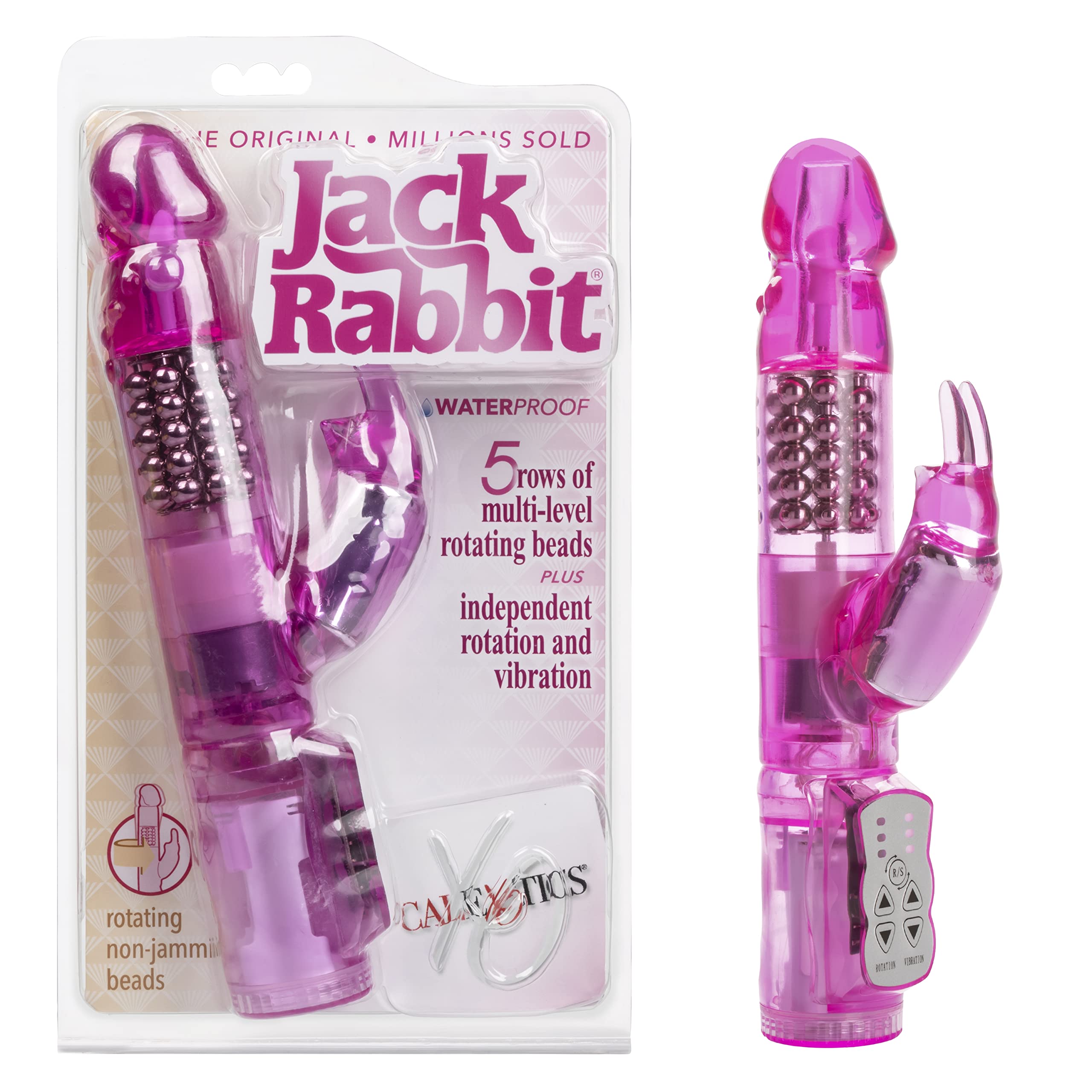 CalExotics Waterproof Jack Rabbit – Rabbit Vibrator With Rotating Shaft – Vibe Sex Toys for Couples – Adult Clitoral & G Spot Massager – Pink