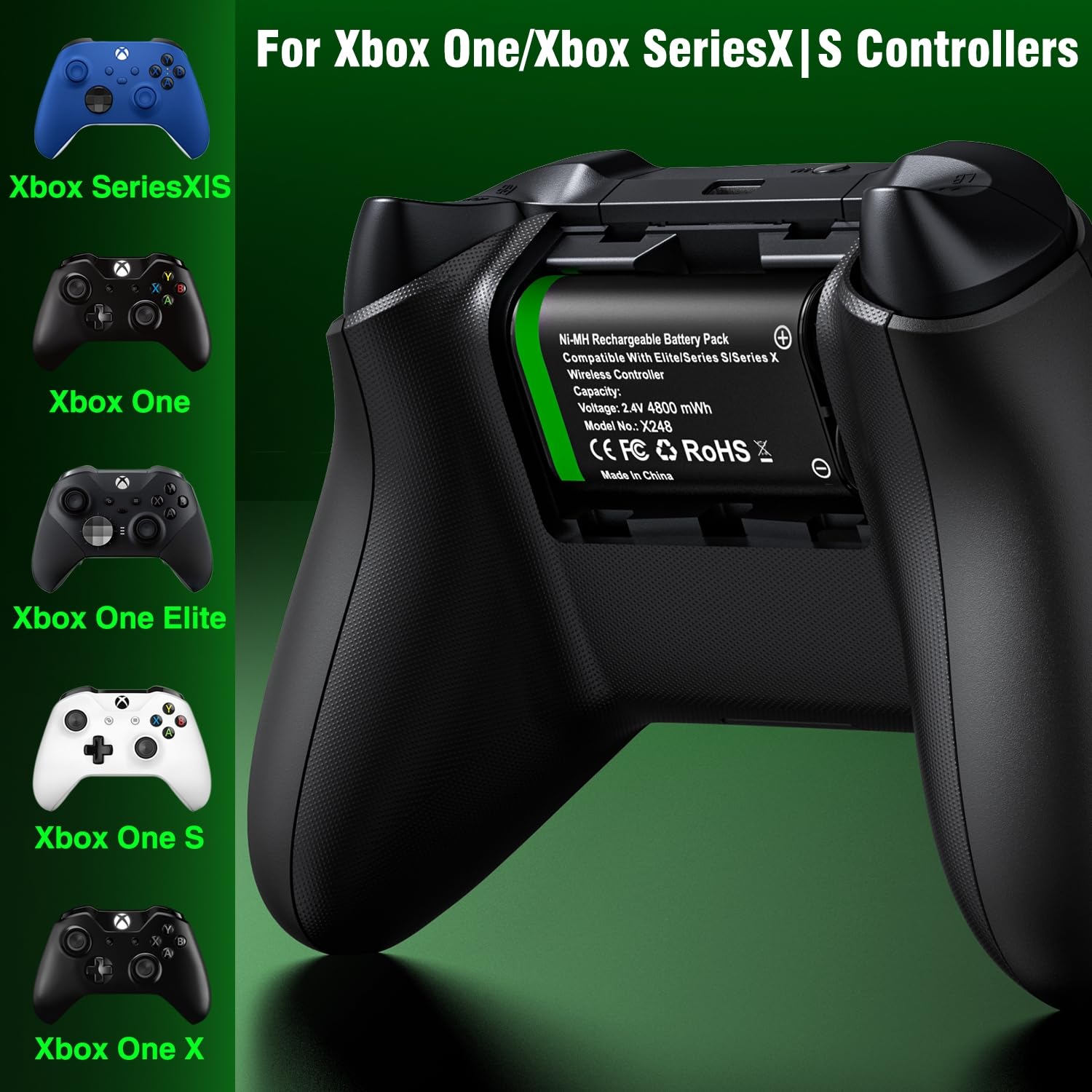 Charger for Xbox One Controller Battery Pack, 2x2600mAh USB Rechargeable Battery Pack Charger Station Kit for Xbox Series X|S/Xbox One/Xbox One S/Xbox One X/Xbox One Elite Controller