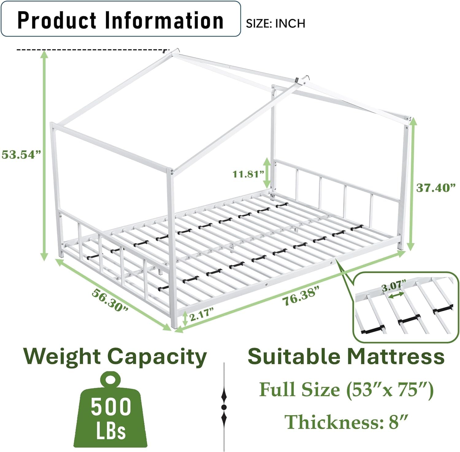 DNYN Full Size Montessori Floor Bed with Roof Design for Kids Bedroom,House Bedframe for Small Space,Easy Assembly & No Box Spring Needed, White