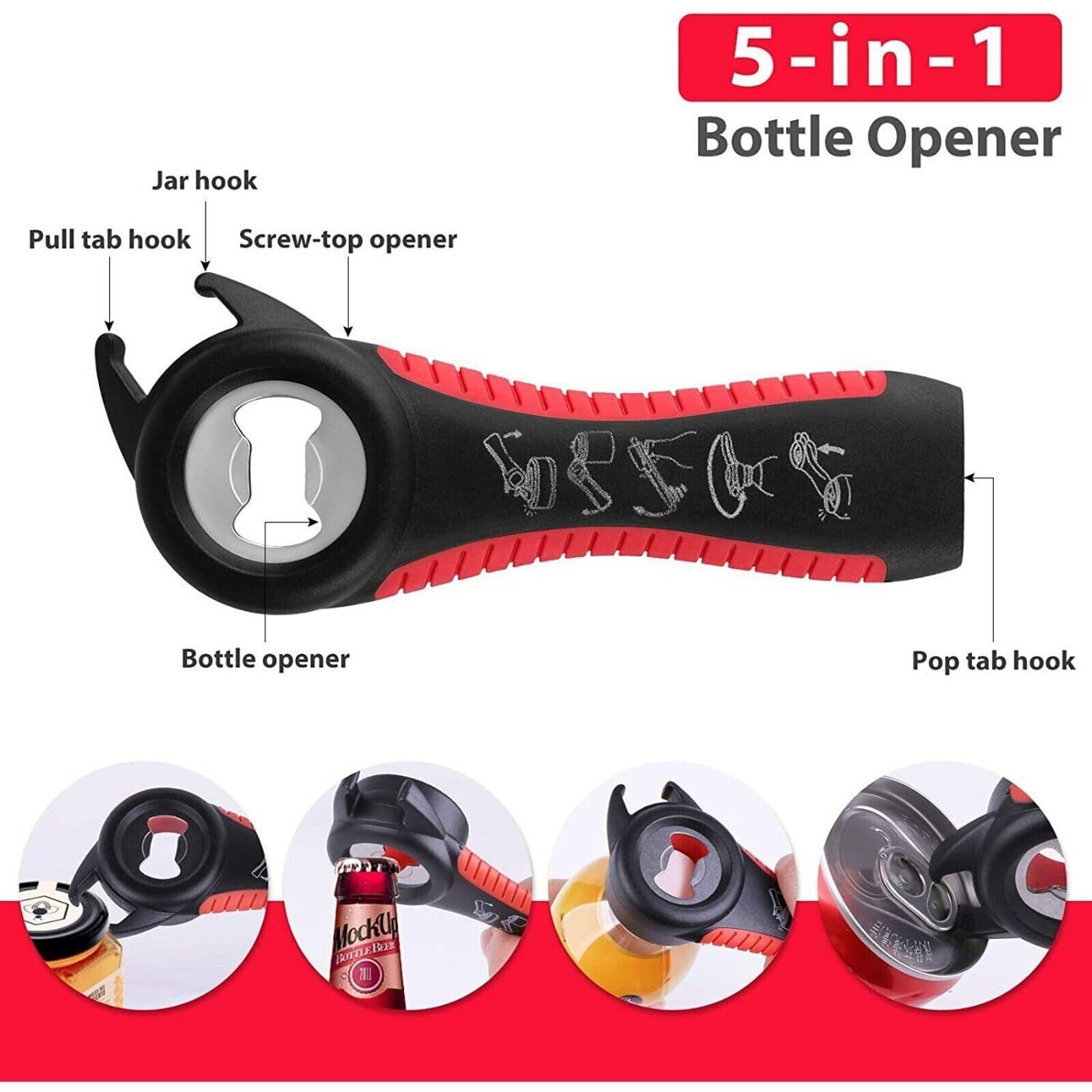 Can Opener Kit, 5 in 1 Multi-Function Bottle Opener,4 in 1 Multi-Function Jar Opener Fit for Seniors with Arthritis,Rubber Grip Jar Opener
