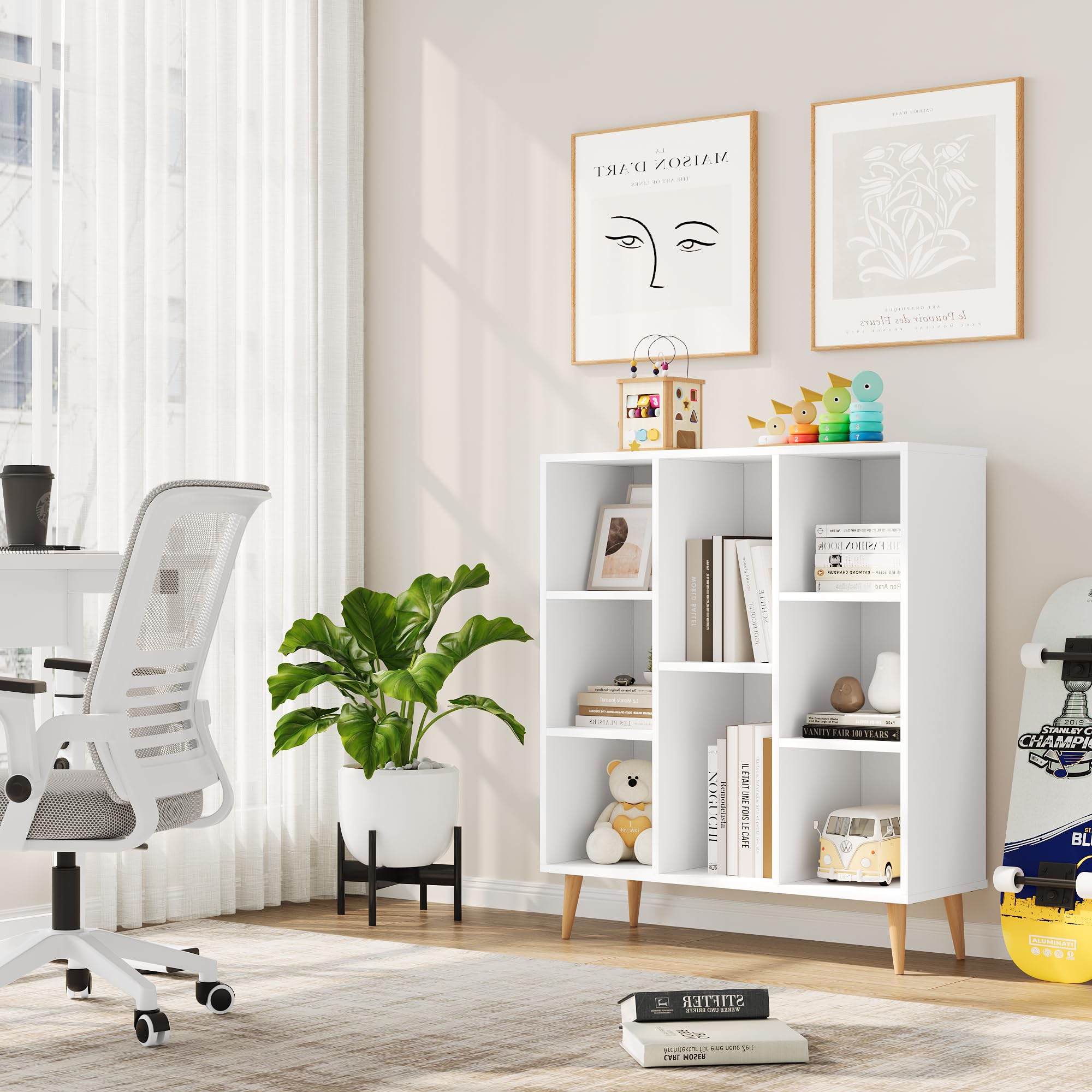 FACBOTALL White Bookshelf, Wooden Open Shelf Bookcase, Modern Minimalist Bookcase,8 Cube Open Book Shelves Storage Organizer, Freestanding Display Bookcases for Small Space