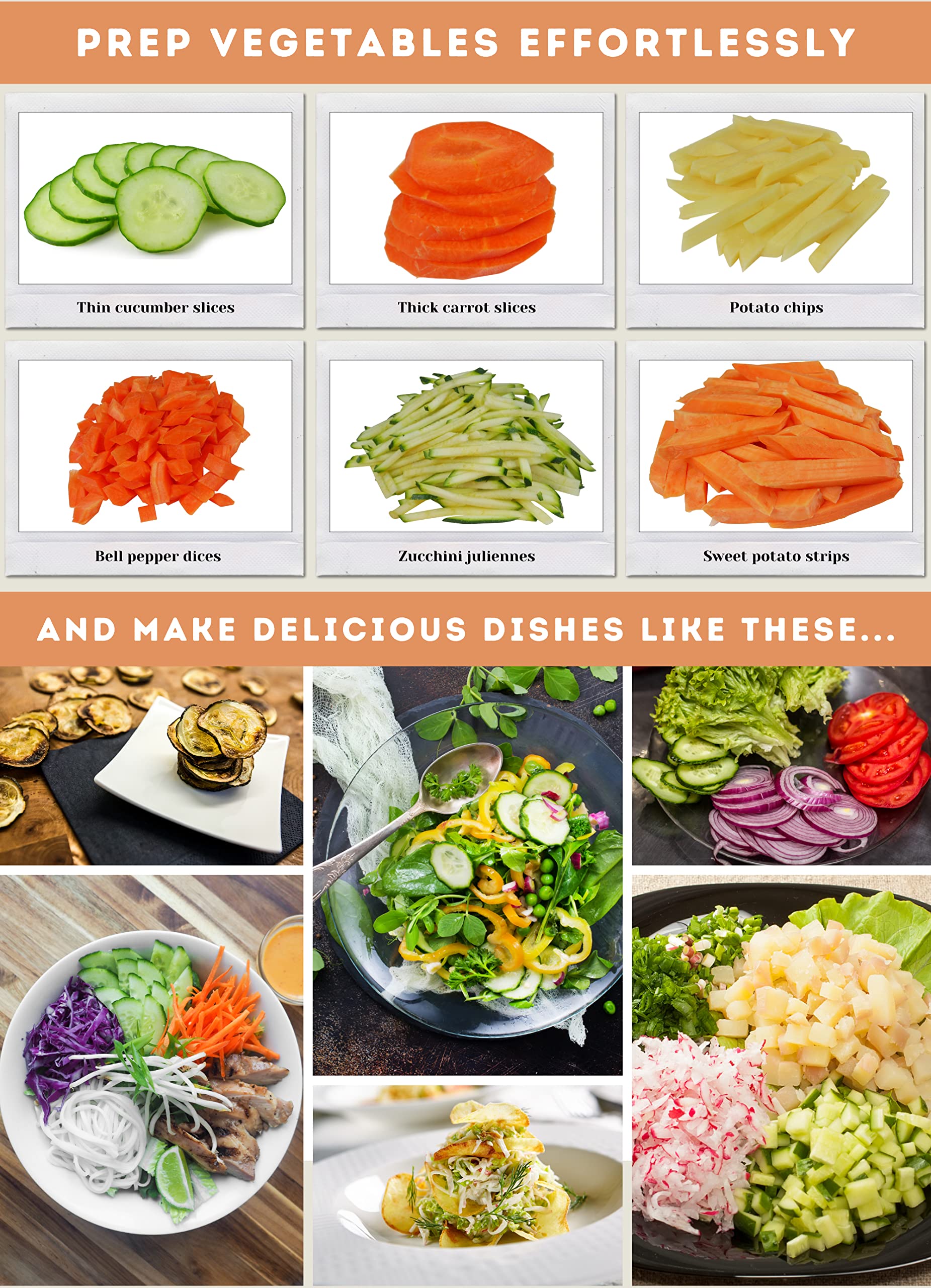 Brieftons Safe Mandoline Slicer for Kitchen, Injury-Free Design, 3 Cutting Modes & 2 Thickness Levels to Slice, Dice, Chop, Julienne Vegetables, with Container/Lid, Cleaning Brush & 5 Recipe Ebooks