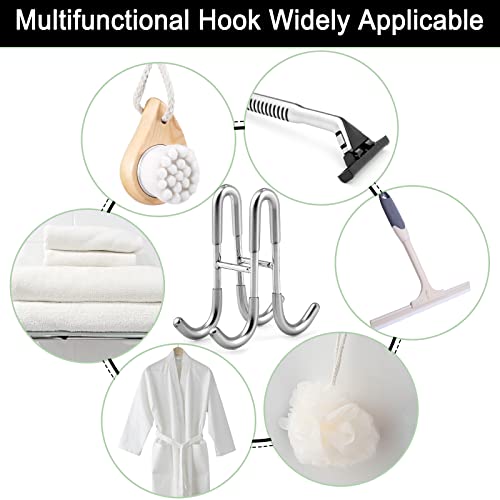 EOFJRUC Shower Door Hooks - 2 Pack Towel Hooks for Bathroom Frameless Glass Shower Door, Stainless Steel Rack Hooks for Hanging Towel, Bathrobe, Squeegee (Silver)