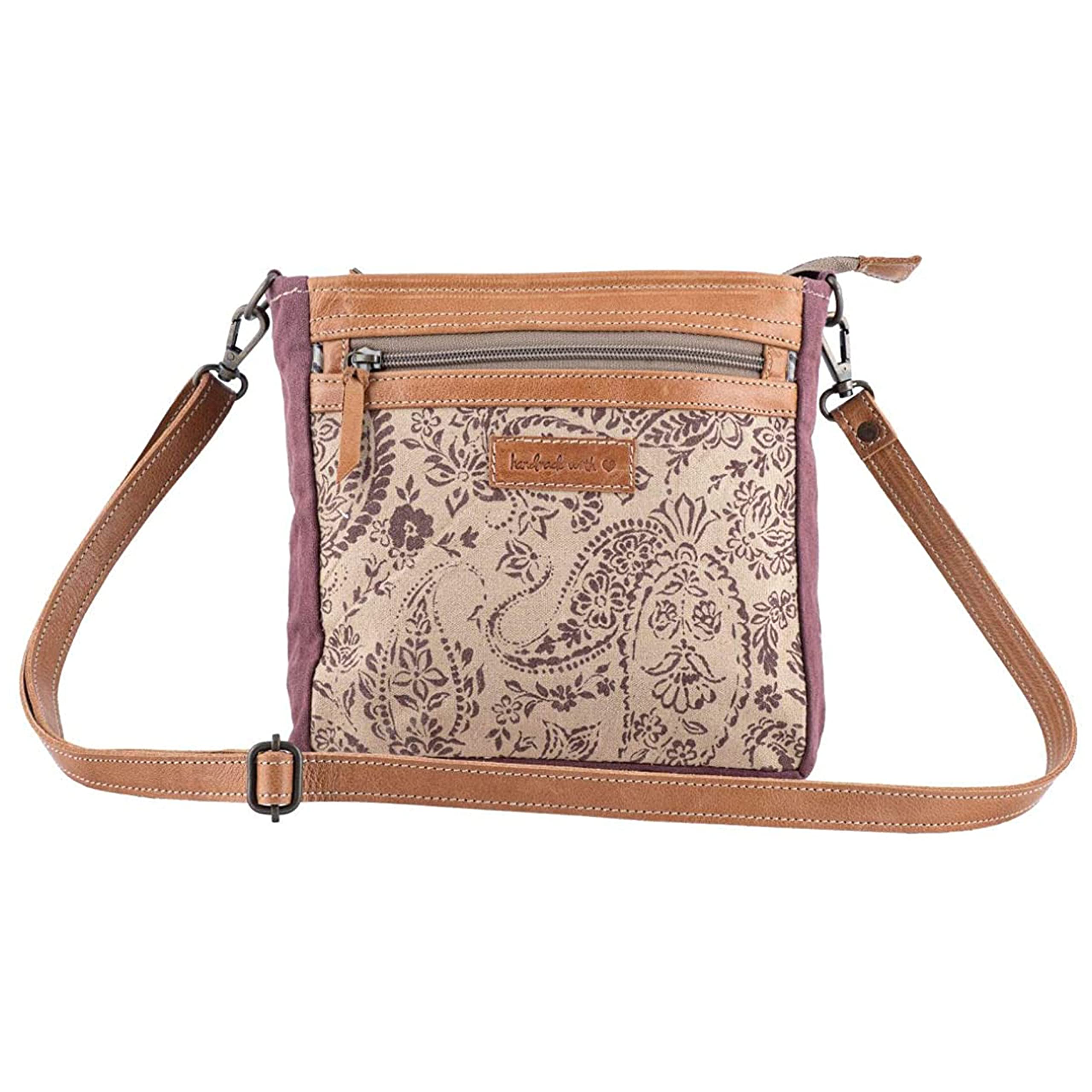 SIXTEASE Crossbody Bag for Women Vintage Style Genuine Leather, Upcycled Canvas, Rug, or Hair On - Cross Body Womens Bags with Inside Zipper Pockets - Cecellia