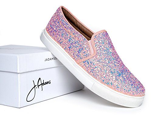 J. Adams Glimmer Sneakers for Women - Casual Glam Slip On Walking Shoes - Pink Glitter - 8