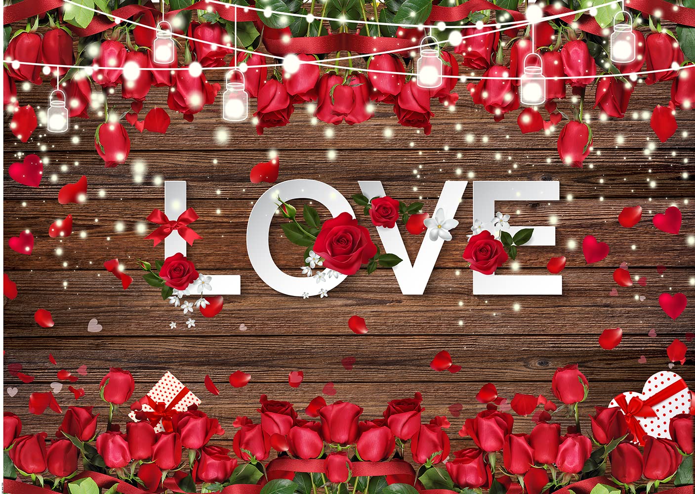 CYLYH 7X5FT Valentine's Day Backdrop Red Rose Wood Wall Background Love Wedding Bridal Shower Backdrops Mother's Day Party Banner Backdrops D808
