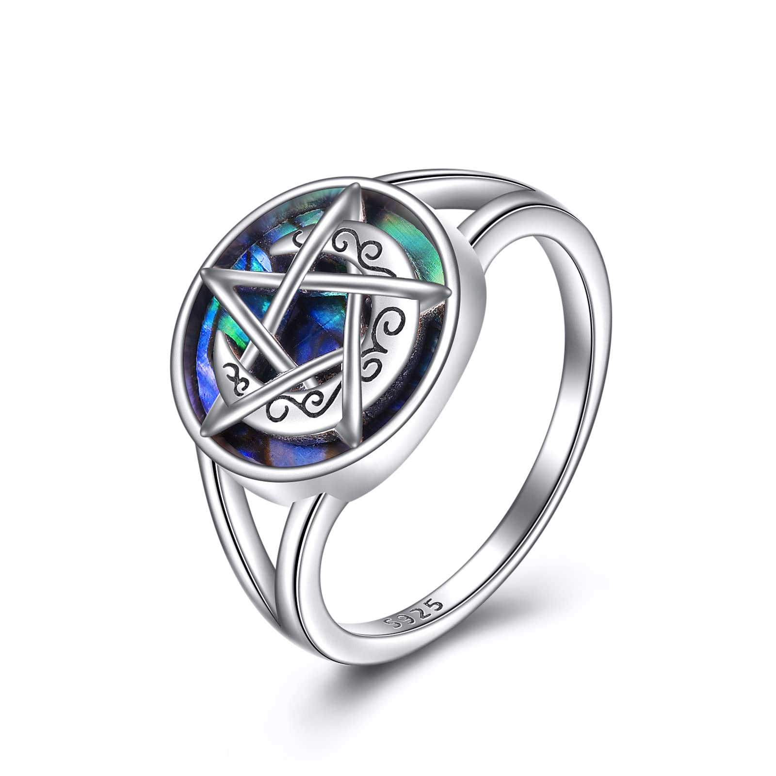 CUPENDA Pentagram Ring Sterling Silver Pentacle Wiccan Rings Magic Pagan Jewelry Gifts for Women