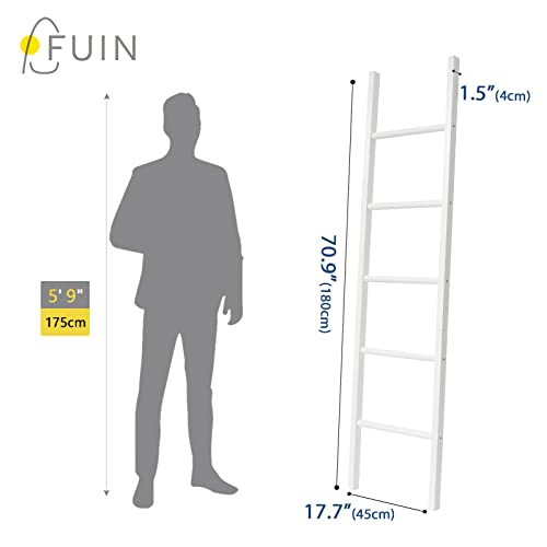 FUIN 6ft Wooden White Blanket Ladder Living Room Decorative Wall Leaning Farmhouse Quilt Display Holder Rustic Wood Towel Rack for Bathroom