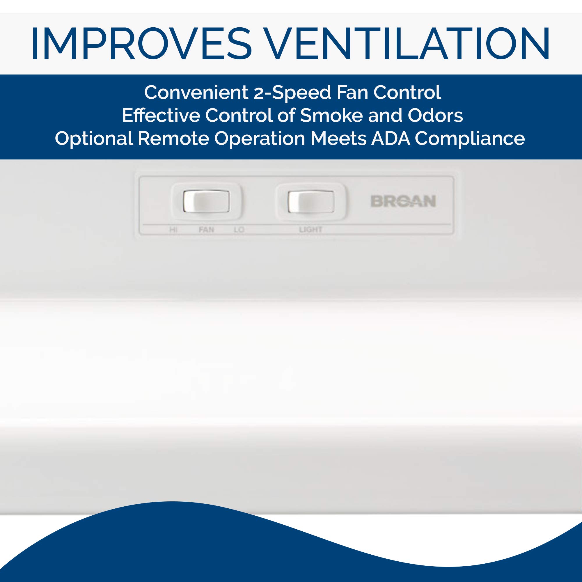Broan-NuTone Economy 36-inch Under-Cabinet Easy Install Convertible Range Hood with 2-Speed Exhaust Fan and Light, 210 Max Blower CFM, White