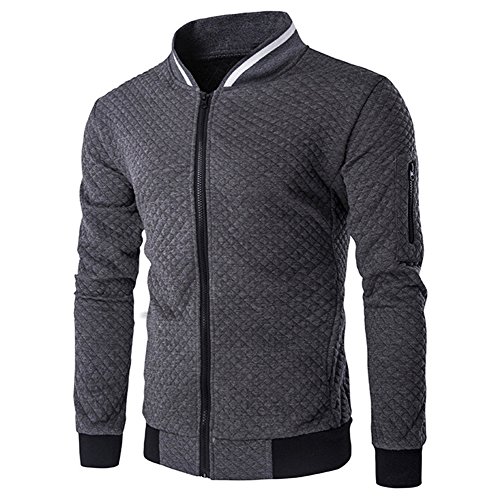 Thenlian Mens' Long Sleeve Plaid Cardigan Zipper Sweatshirt Tops Jacket Coat Outwear(L, Dark Gray )