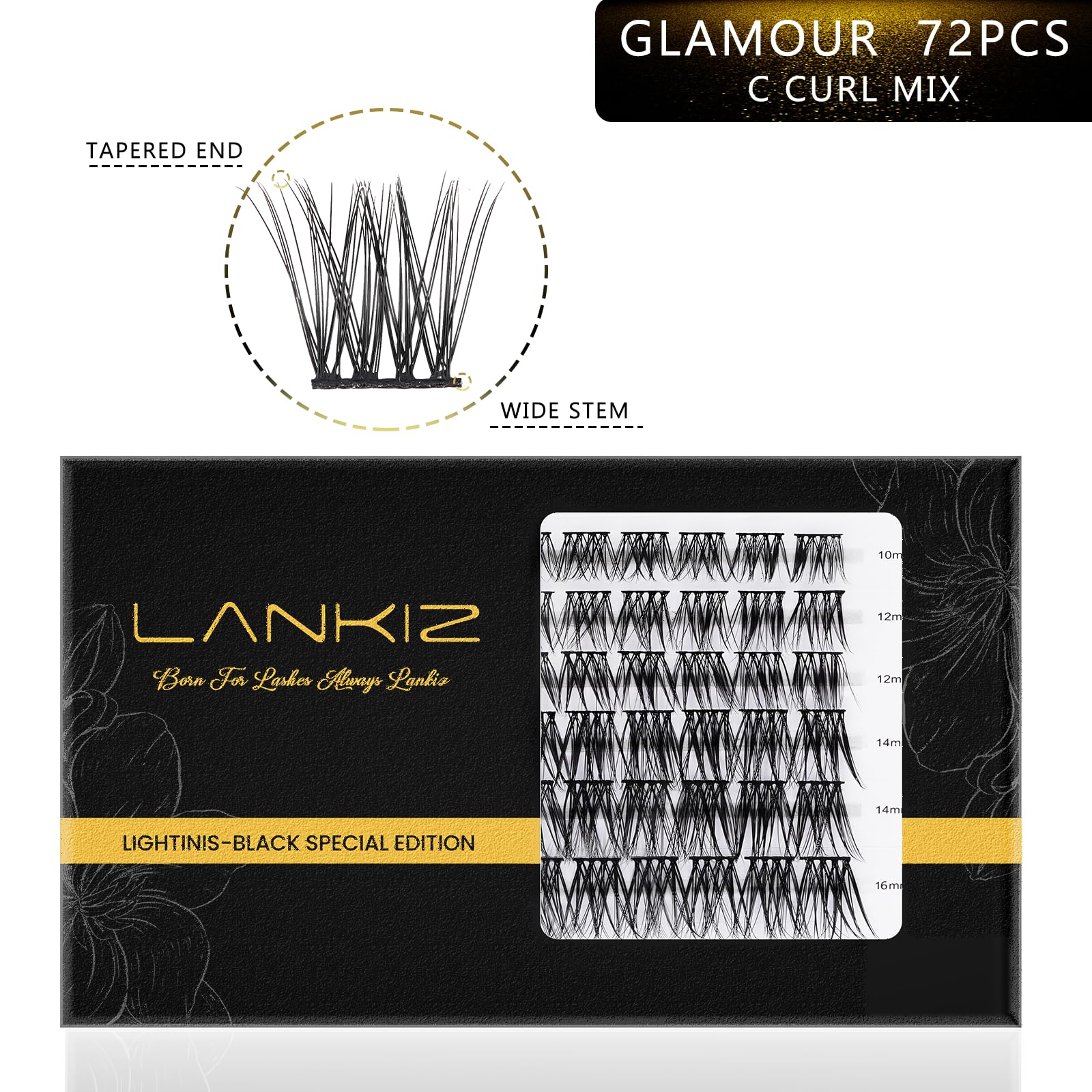 LANKIZ DIY Eyelash Extension, 72pcs Lash Clusters Individual Lash Extensions, Soft Cluster Lashes, 10-16mm Mix Resuale Lash Extension Clusters