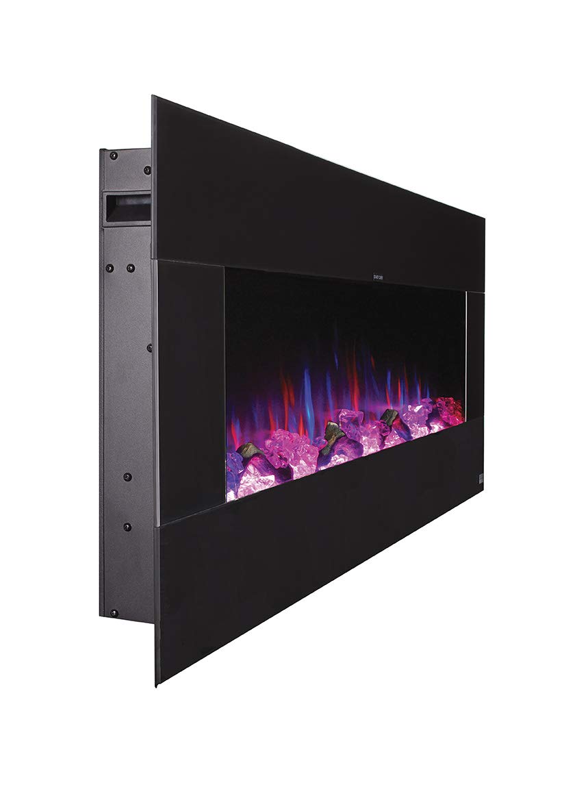BurnBrite 88001 50-Inch Dual-use Wall Mount & Recessed Electric Fireplace with Crystals and Driftwood, Black