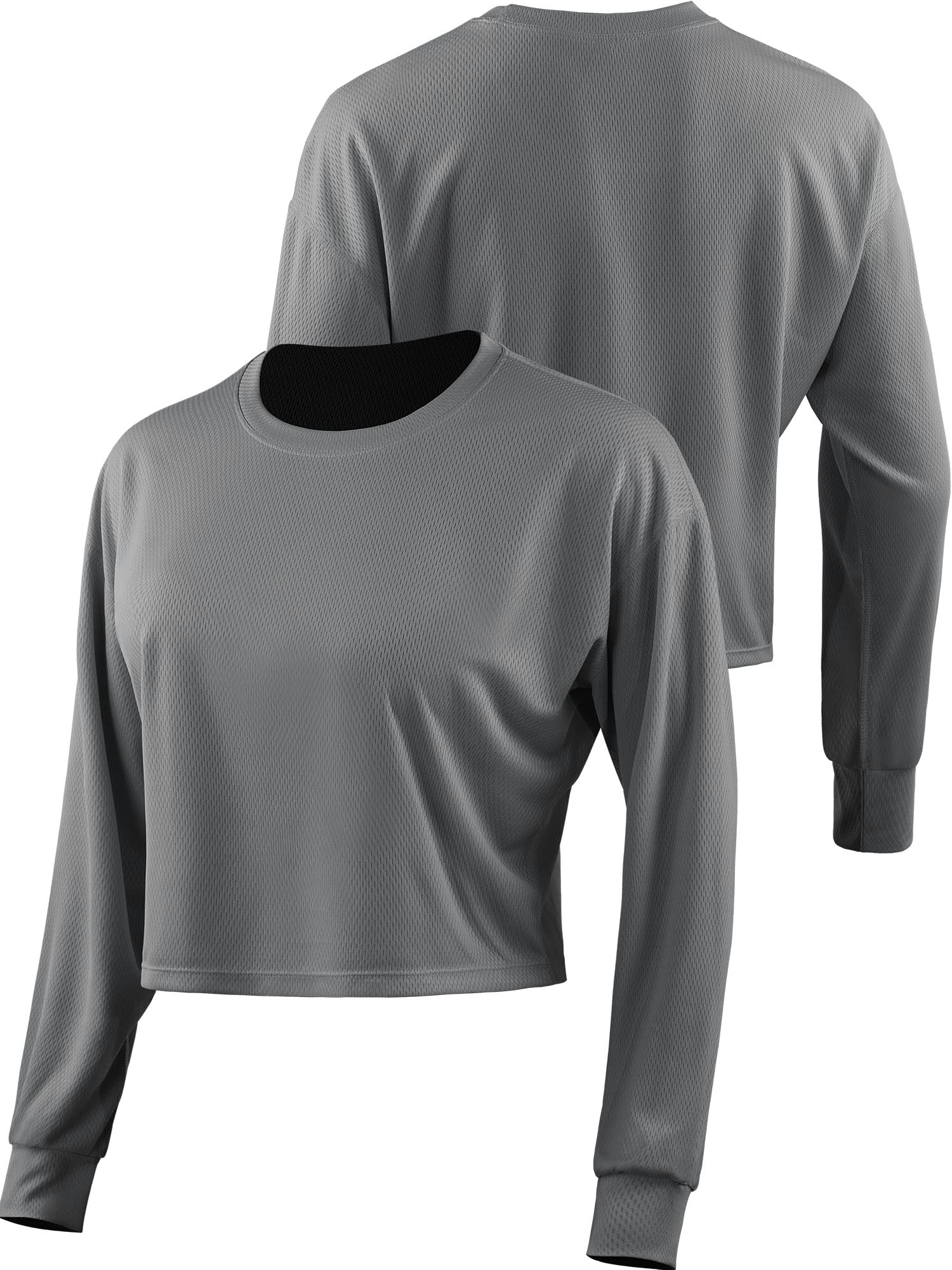 CADMUS Women's Workout Shirts Crop Tops Mesh Quick-Dry Gym t Shirts, 2107, Black, Grey, White, Small
