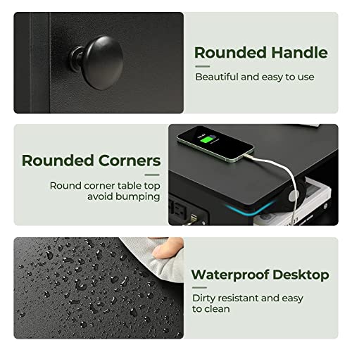 EPHEX Set of 2 End Table with USB Ports & Power Outlets, Black Nightstand with Charging Station, Side Table with Storage Cabinet for Home Office