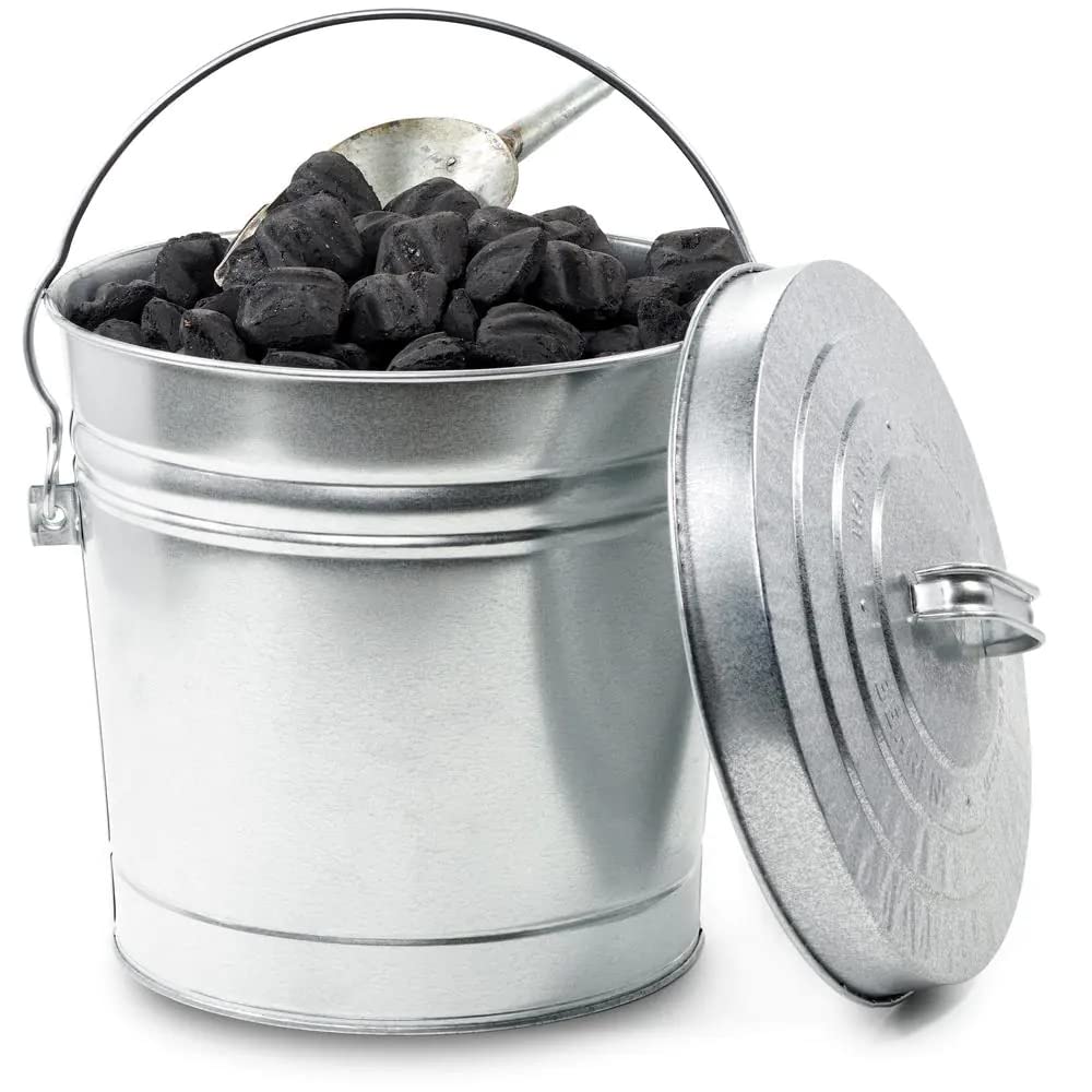 Galvanized Steel Trash Can, 10-Gallon, Multicolor - metal trash can - Trash can with lid - Kitchen Trash can - Outdoor Trash can for Patio - Camping Trash can - metal container with lid.