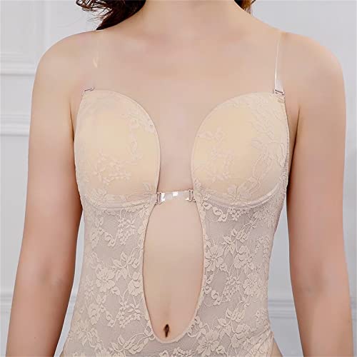 Corset Conjoined Sexy Lace Underwear Bra Body Body Open Back Clear Shoulder Strap Gathering Corset Camisole Top with Bra Khaki