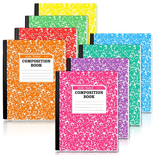 feela Composition Notebook, 8 Pack 8 Pastel Colors Wide Ruled Composition Books Bulk, Marble Cover Notepad Lined Cute Journal Notebooks for School Supplies Notes Taking Writing, 9.75 X 7.5 in