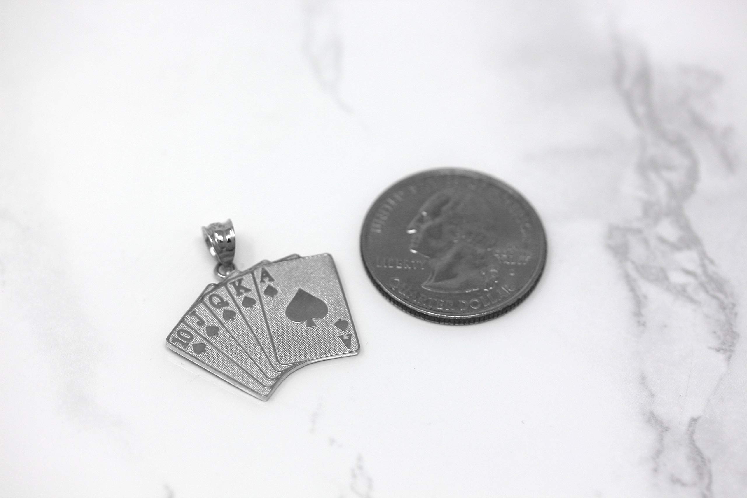 CaliRoseJewelry Sterling Silver Lucky Royal Flush of Spades Poker Hand Pendant