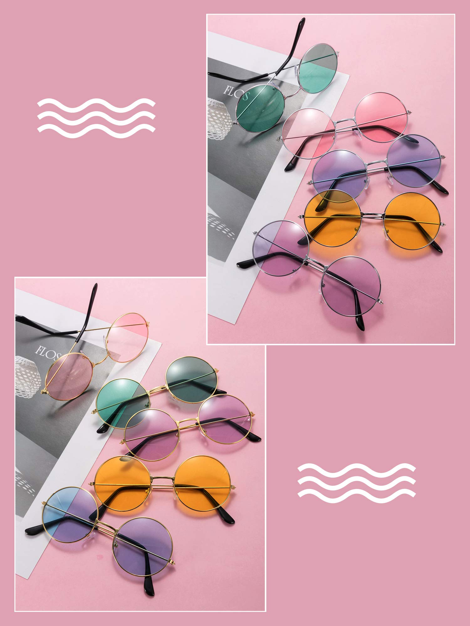 Blulu 20 Pairs Round Hippies Sunglasses John 60's Style Circle Colored Glasses