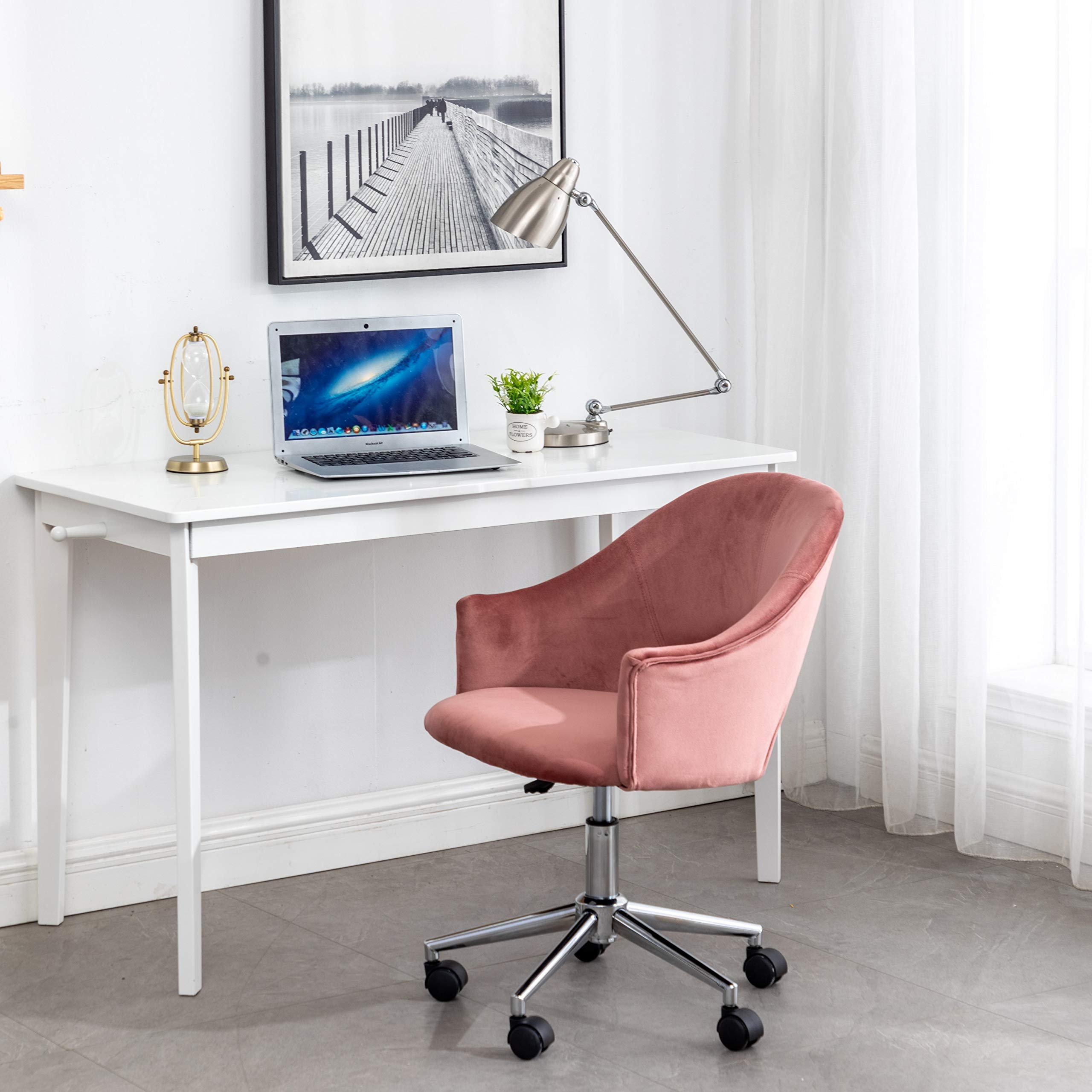 BTEXPERT Midback Swivel Task Vanity Makeup Work, Rose Pink (5155) Velvet Home Office Chair, Adjustable Upholstered Accent