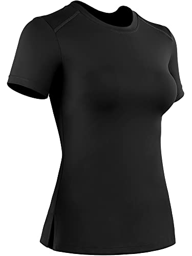 CADMUS Women's Workout Running Shirts Dry Fit Yoga T Shirts Crewneck,3 Pack,2505,Black & Grey & White,Large