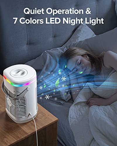 Portable Air Conditioners,ovolta 1400ml Evaporative Air Cooler 3 Speeds,USB Personal Air Conditioner with 7 LED Light,Portable AC Air Conditioner for Room Kitchen Office Desk Bedroom Camping (white)
