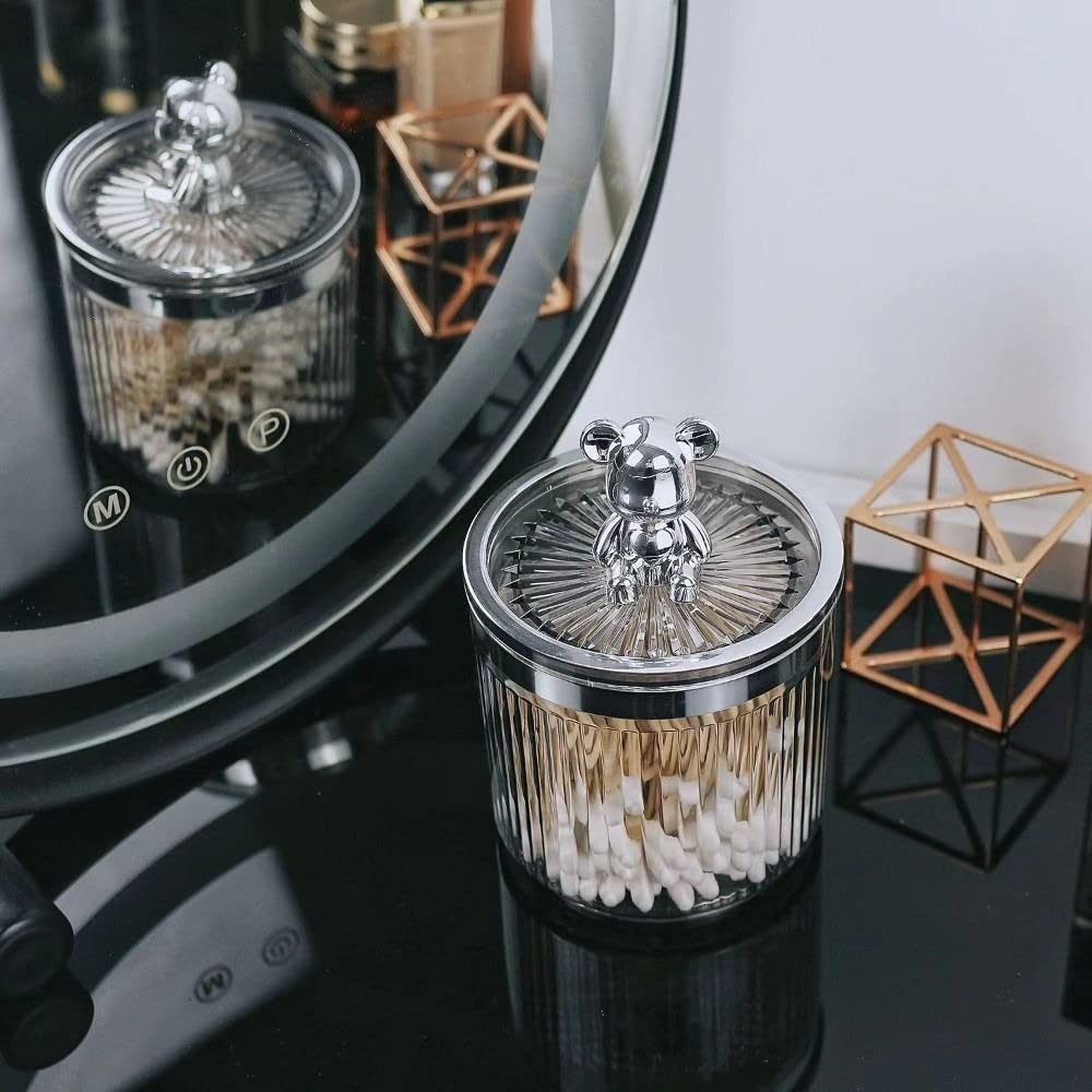 gofidin 2 Pcs Cotton Swab Holder, Luxury Bear Cotton Pad Organizer Bathroom Storage Box For Cotton Swabs Toothpick Cosmetics Jewelry Makeup Remover Pad Container