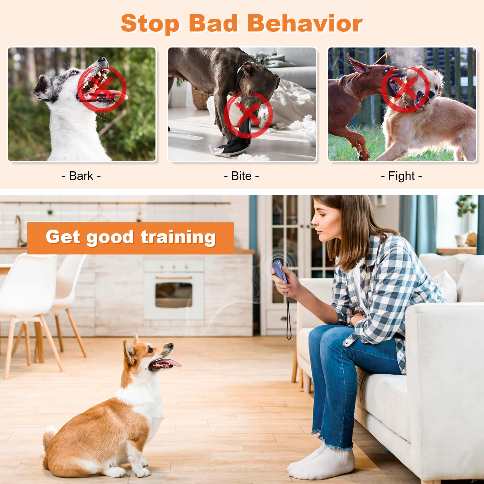 Dog Bark Deterrent Devices, Rechargeable Ultrasonic Anti Barking Device for Dogs, Dog Bark Control Devices 50FT Range Safe for Dogs & Human Portable Indoor Outdoor, Dog Training & Behavior Aids(Blue)