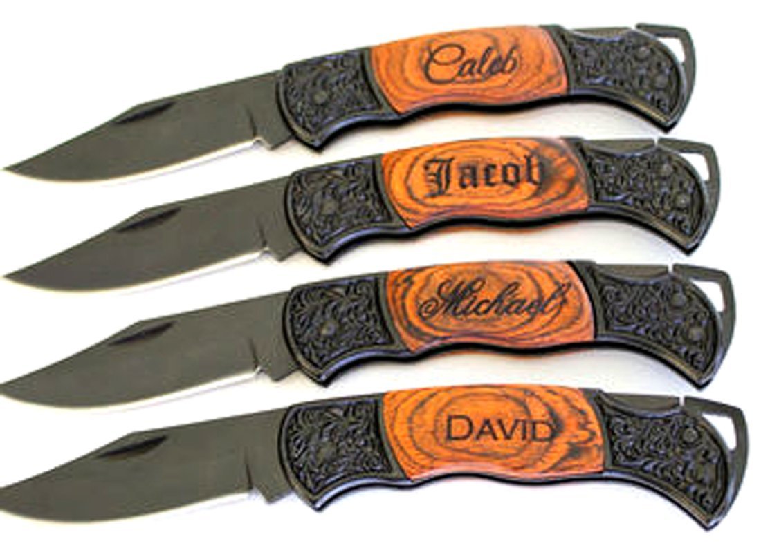 Gifts Infinity® Personalized Laser Engraved Pocket Knife Rosewood Handle Groomsmen, Free