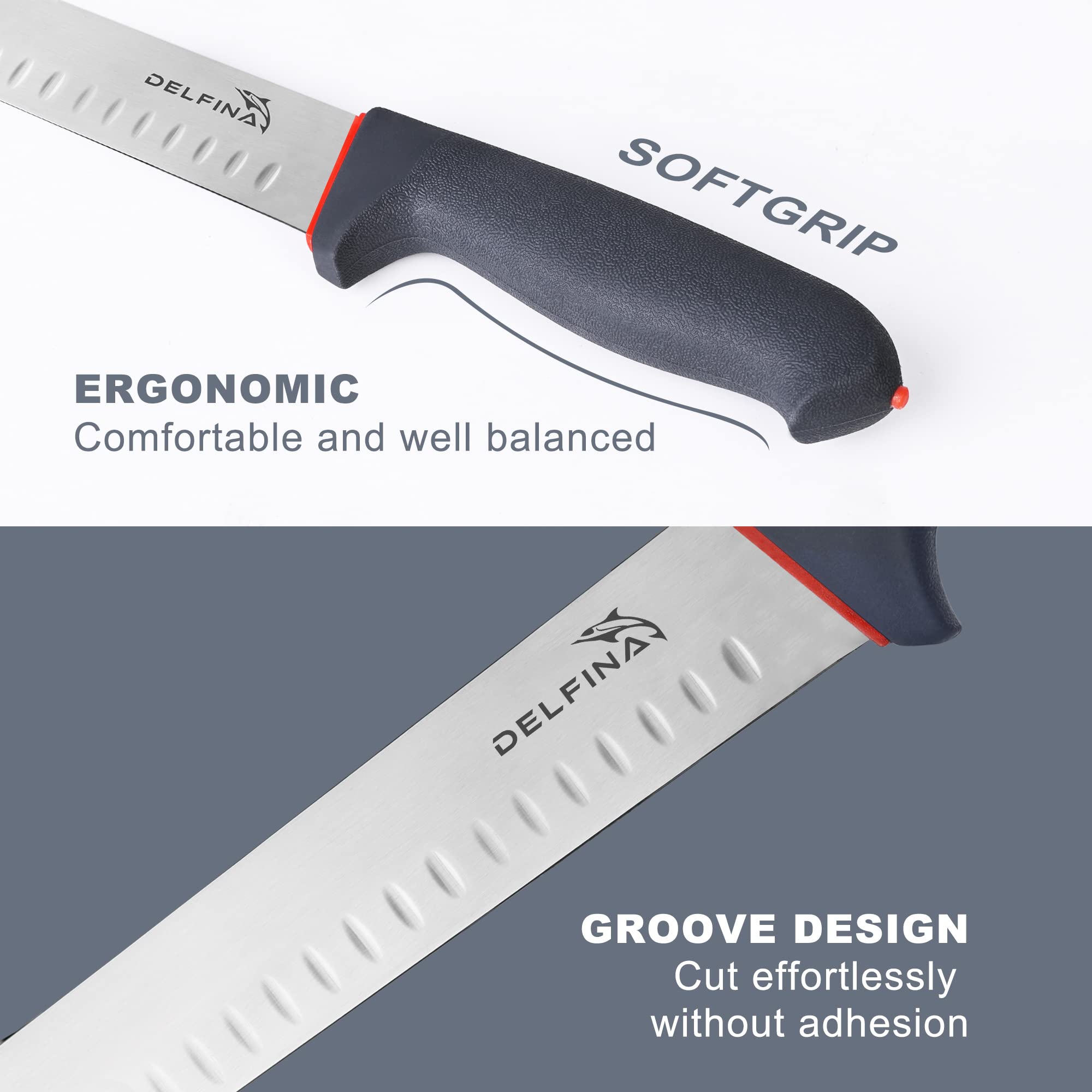 DELFINA 12 Inch Brisket Slicing Knife W/Sheath & SoftGrip Handle, Ultra Sharp Premium Carving Slicing Knife For Meat Cutting, Great for Slicing Roasts, Meats, Fruits and Vegetables