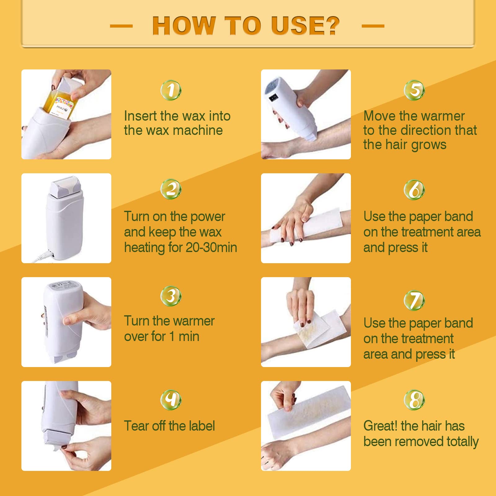 Hair Removal Roll On Wax Refill - Wax Cartridge Depilatory Wax Roller for Legs and Arms 3.52 Ounce By PINKZIO (3 Pack)
