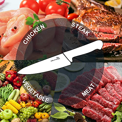DELFINA Chef Knife, 8 Inch Kitchen Knife with Sheath, Professional High Carbon Stainless Steel Ultra Sharp Cooking Knife with Ergonomic Handle,Well Balanced & Easy to Clean