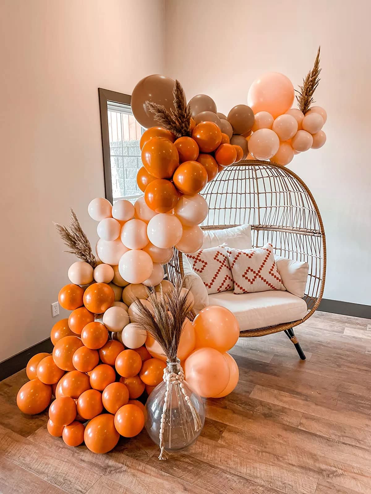 Burnt orange Balloon Garland Arch Kit 120pcs Double Stuffed Pumpkin Orange and Cream Peach fall balloon for Autumn Wedding Boho Teddy Bear Baby Shower, Birthday Decorations