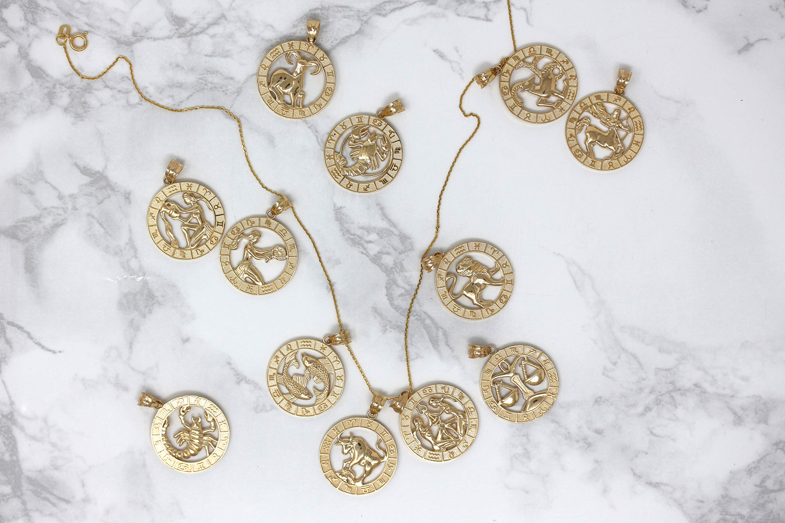 CaliRoseJewelry 14k Yellow Gold Pisces Zodiac Pendant Necklace, 22"