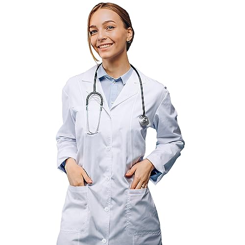 HEEDFIT Premium Quality White Lab Coats for Women, A Full White Poly-Cotton 35” Long Reusable Women's Lab Coat WHITE M