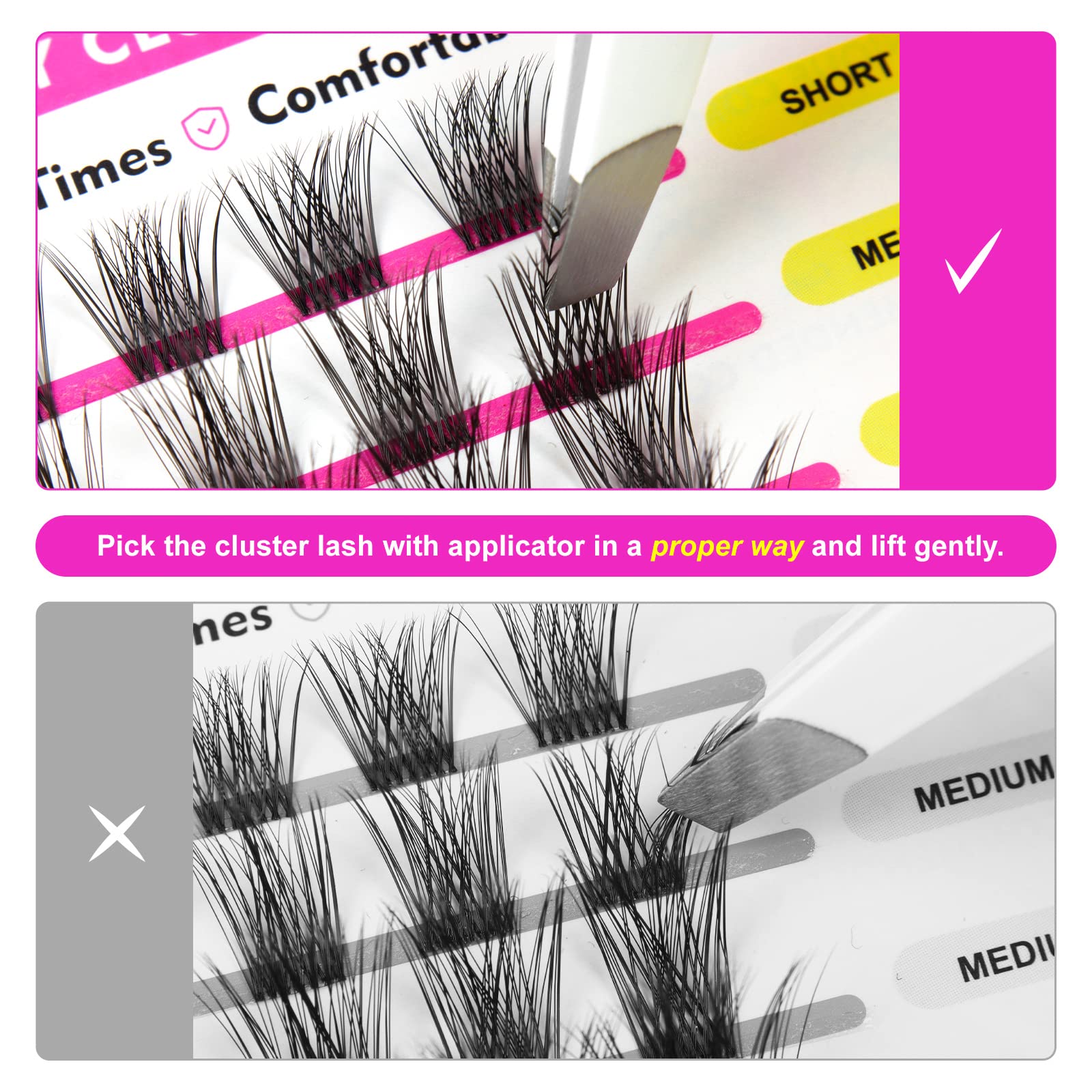 CAELYMINE DIY Eyelash Extension,Cluster Individual False Eyelashes Extension Natural Look Reusable Glue Bonded Black Super Thin Band 24 Lash Clusters Mix(703)