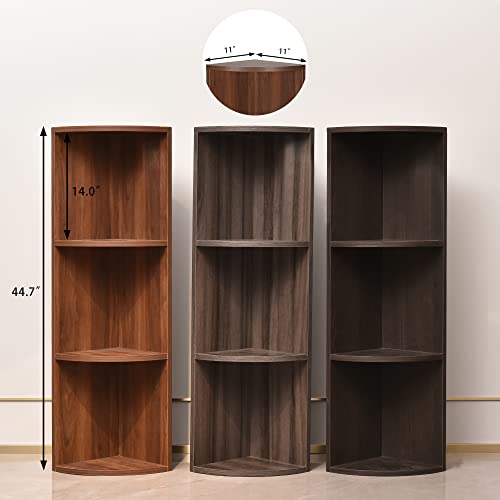 EREFAS 3-Tier Corner Wood Bookcase Corner Shelf Stand Wall Corner Cabinet Storage Shelves Industrial Rack for Bedroom,Living Room and Office (Black)