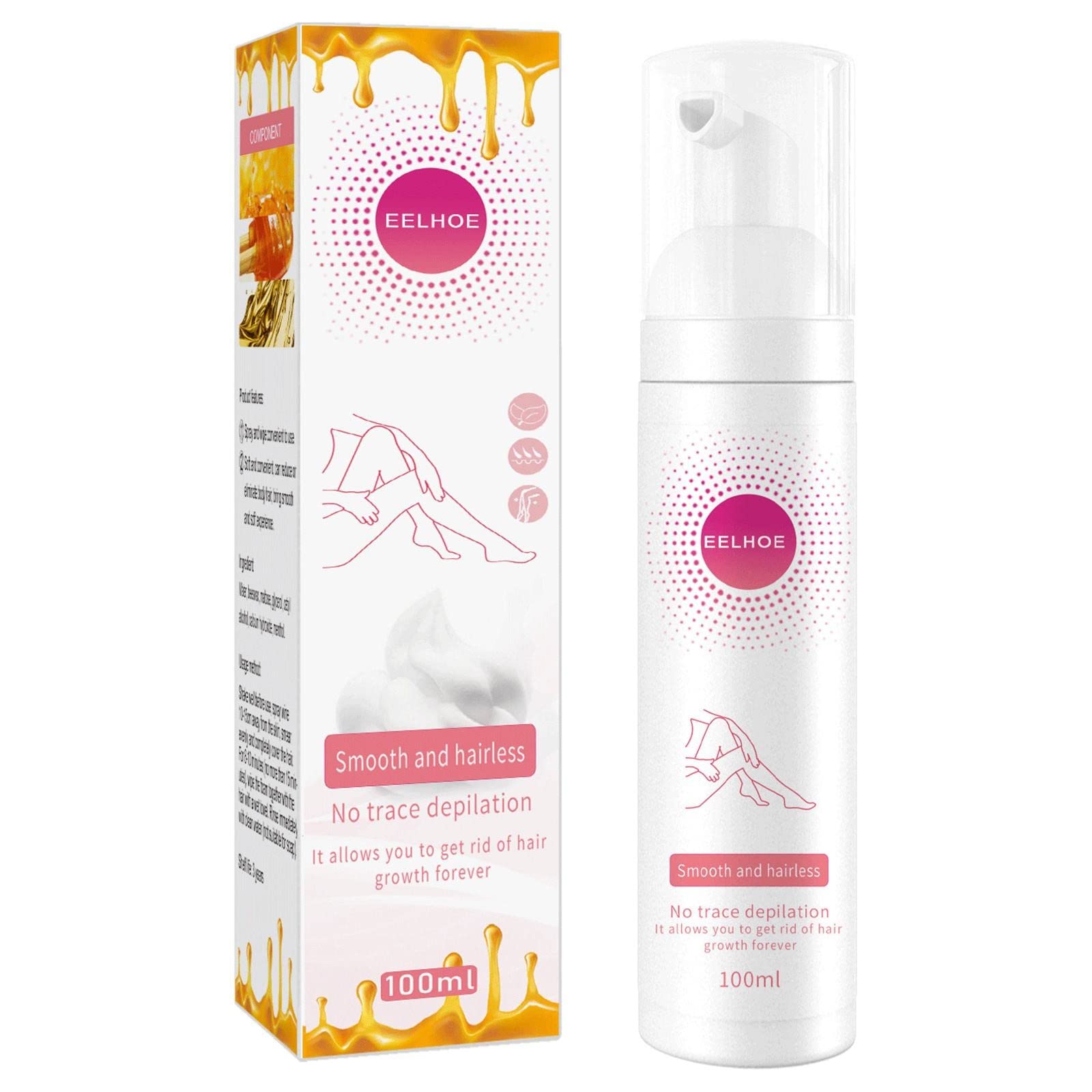 Hair Stop Growth Spray, Honey Hair Removal Foam Hair Removal, Non-Irritating Hair Removal Inhibitor for Body and Face,