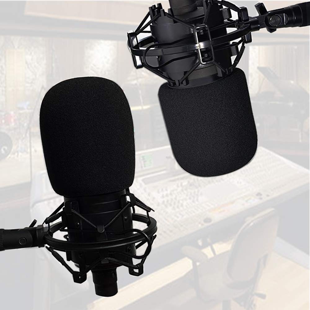 BTOOP Mic Large Foam Cover Microphone Windscreen with Shock Mount for AT2020,MXL,Condenser Microphone,Mic Anti-Vibration Suspension Shock Mount Holder Clip for Diameter1.8in-2.05in Microphone Black