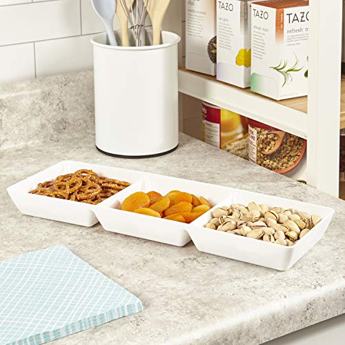 US Acrylic Avant White Plastic Divided Serving Trays (Set of 4) 15β x 5β | Narrow Reusable 3-Section Party Platters | Serve Appetizers, Fruit, Veggies, & Desserts | BPA-Free & Made in USA