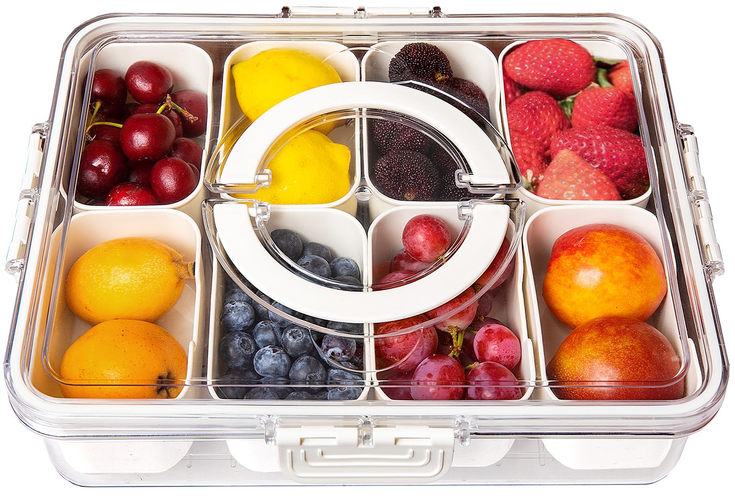 Divided Snackle Box platters with Lid and Handle, Snack Box Charcuterie Container for Portable Snack Platters, Travel Snack Container for Snacks, Fruits, Candy, Nuts - Perfect for parties, picnics