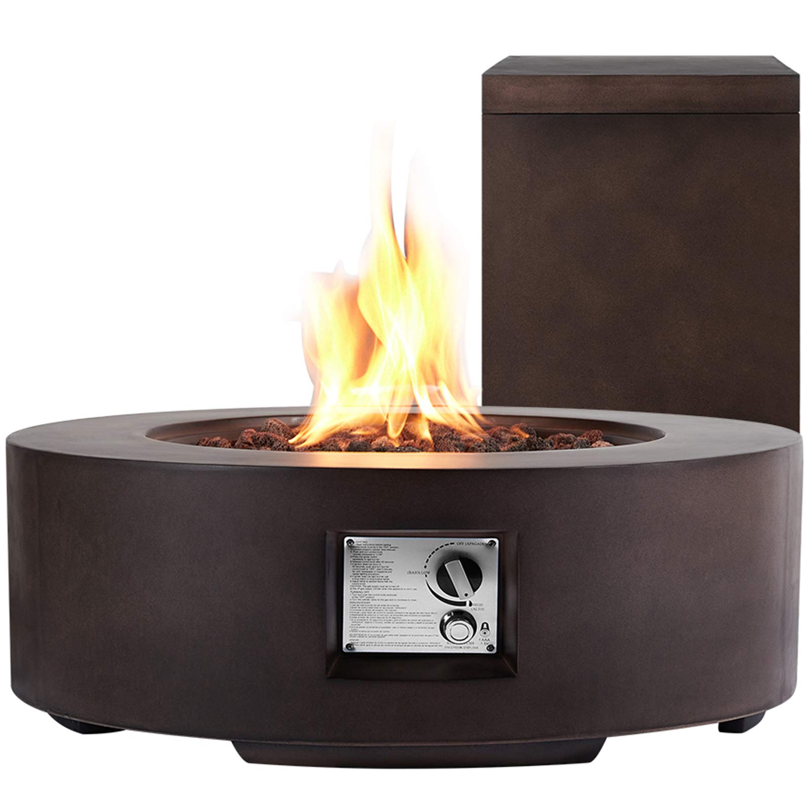 ECOTOUGE 2-Piece Outdoor Propane Firepit Table Set with Tank Table, 30 Inch Auto-Ignition Round Gas Fire Pit, 50,000 BTU Steel Fire Table w/Weather-Resistant Pit Cover, Lava Rocks, Brown