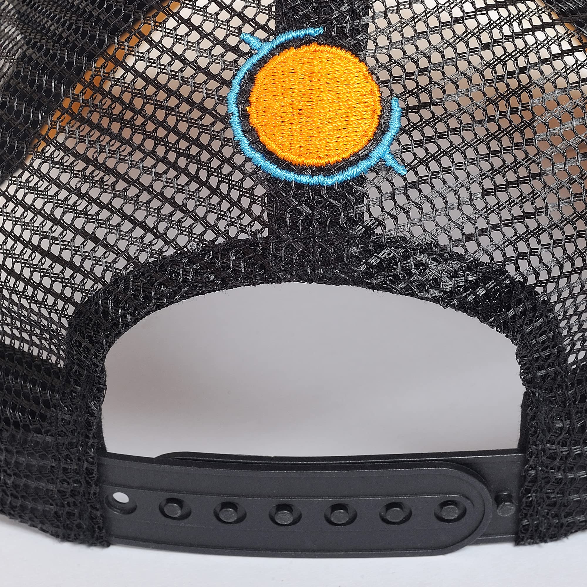 CITY OWNER Black Trucker Hat - Structured Trucker Cap with Black Mesh and Orange & Azure Logo - Adjustable Mesh Caps for Men and Women - Breathable Cotton for All-Day Comfort