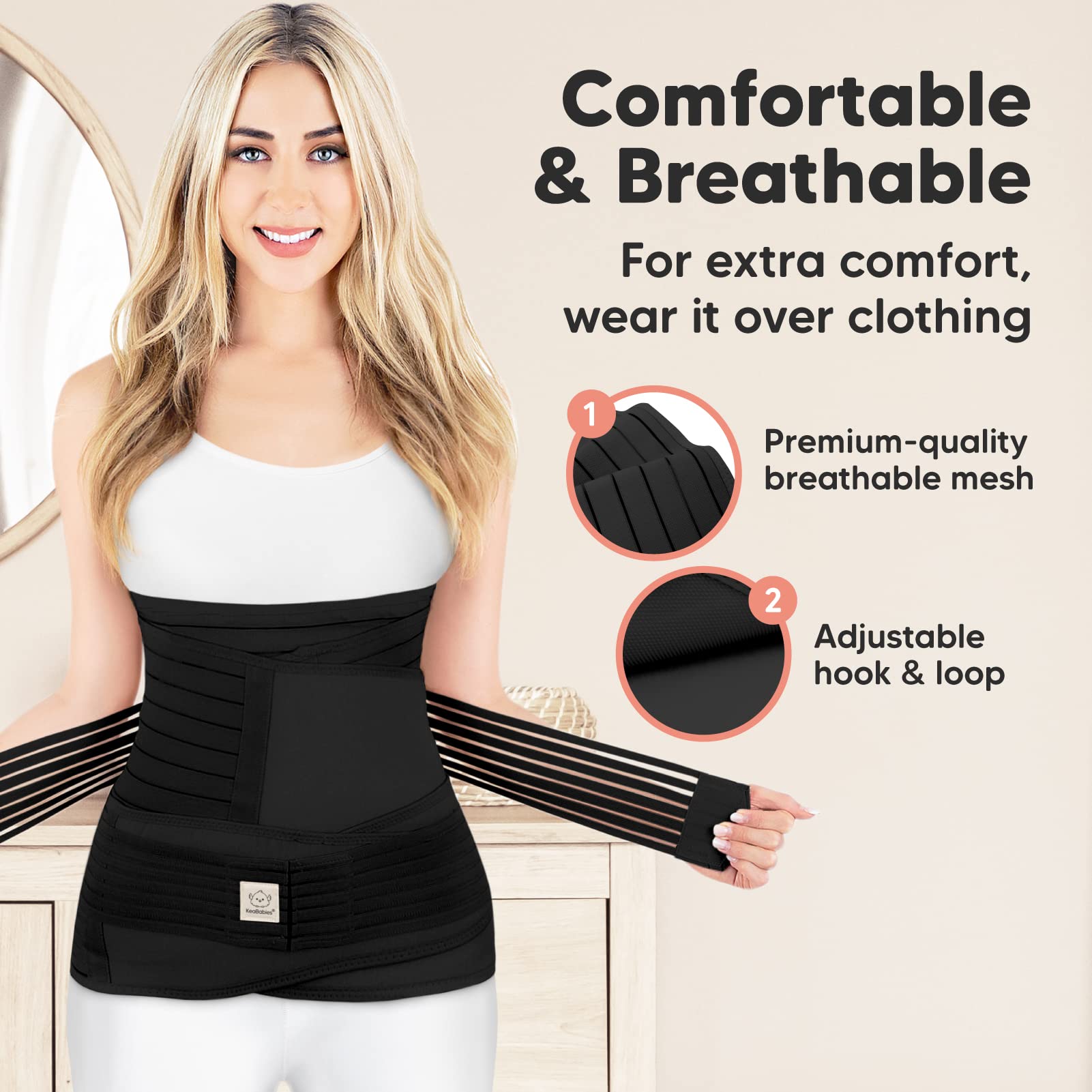 KeaBabies 3 in 1 Postpartum Belly Support Recovery Wrap and Bamboo Viscose Nursing Pads Bundle - Pregnancy Belly Support Band - 14 Washable Pads + Wash Bag