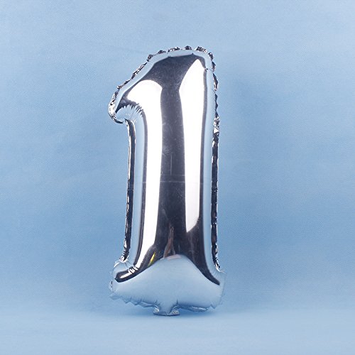 Glanzzeit 16 Inch Silver Foil Balloons Letters A to Z Numbers 0 to 9 for Prom Wedding Birthday Party Decor (Number 1)