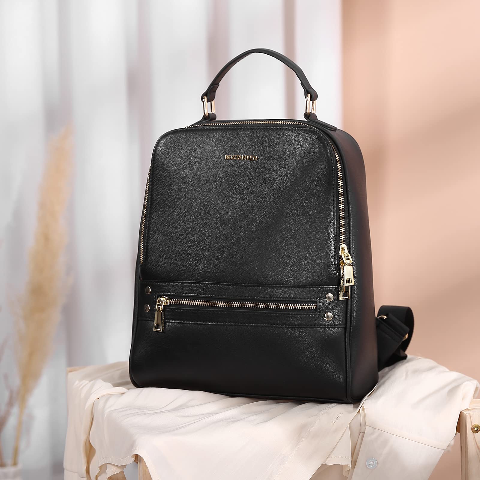 BOSTANTEN Backpack Purse for Women Travel Fashion Backpack Genuine Leather Casual College Daypack