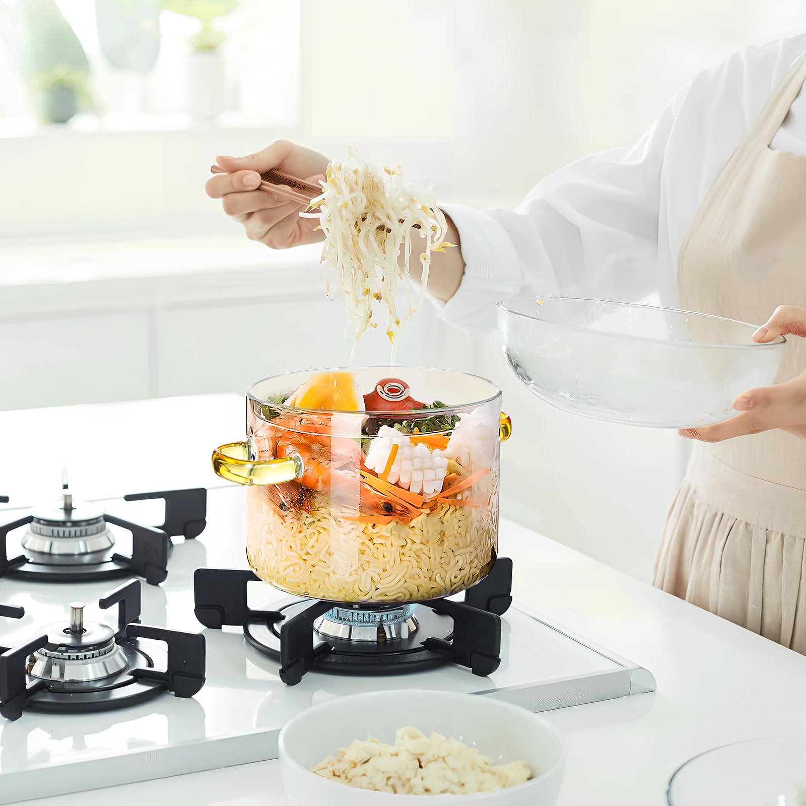 GANAZONO Glass Cooking Pot Glass Stovetop Pot Clear Pot Glass Cookware Glass Saucepan 2300ml